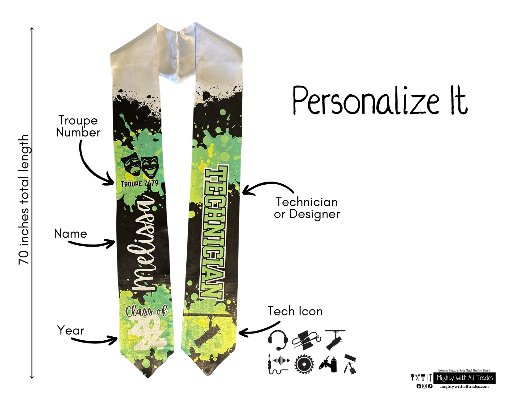 Theatre Graduation Stole - CLICK TO PERSONALIZE – Mighty With All Trades